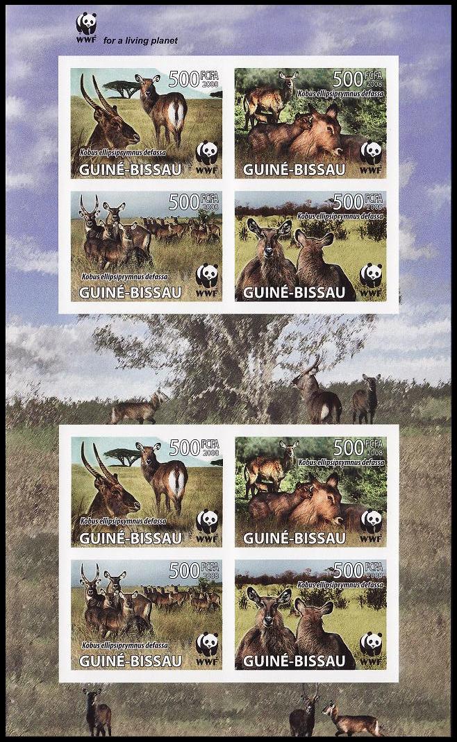 Foglio imperfetto Guinea-Bissau WWF Defassa Waterbuck di 2 set 2008 nuovo nuovo di zecca